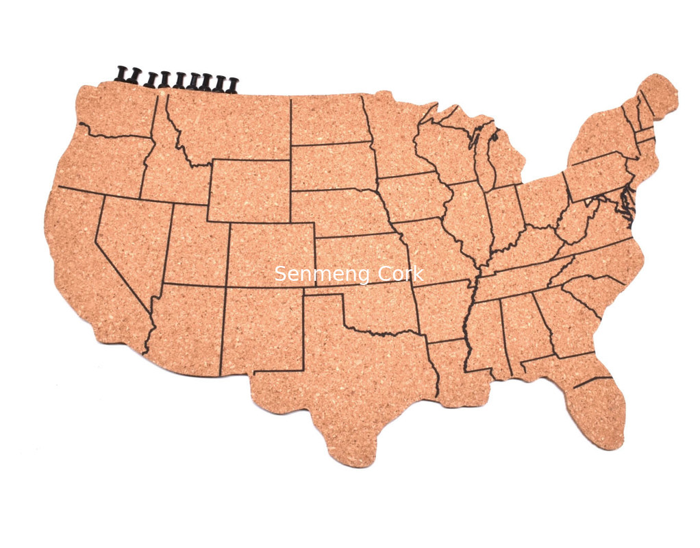 Travel USA Map Cork Board With 10 Push Pins Bulletin Board