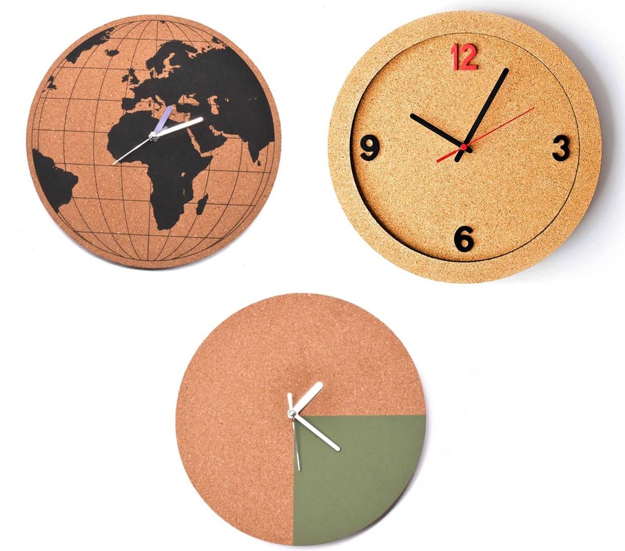 Custom Round Cork Clock Personalized World Map Silent Quartz Movement